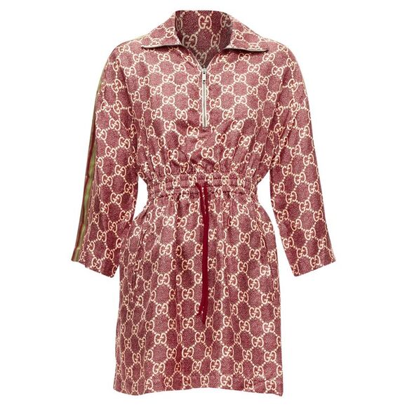 Gucci | Dresses | Gucci Silk Red Gg Supreme Monogram Print Web Trim ...